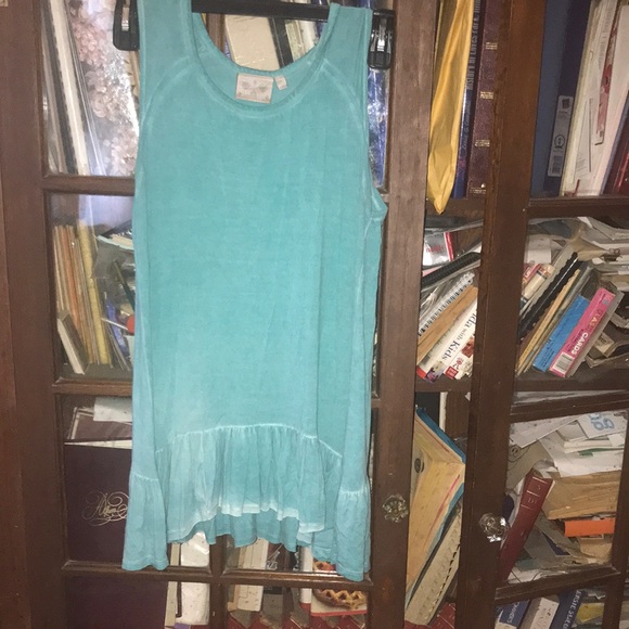 Tops | Turquoise Tank Top With Ruffle | Poshmark